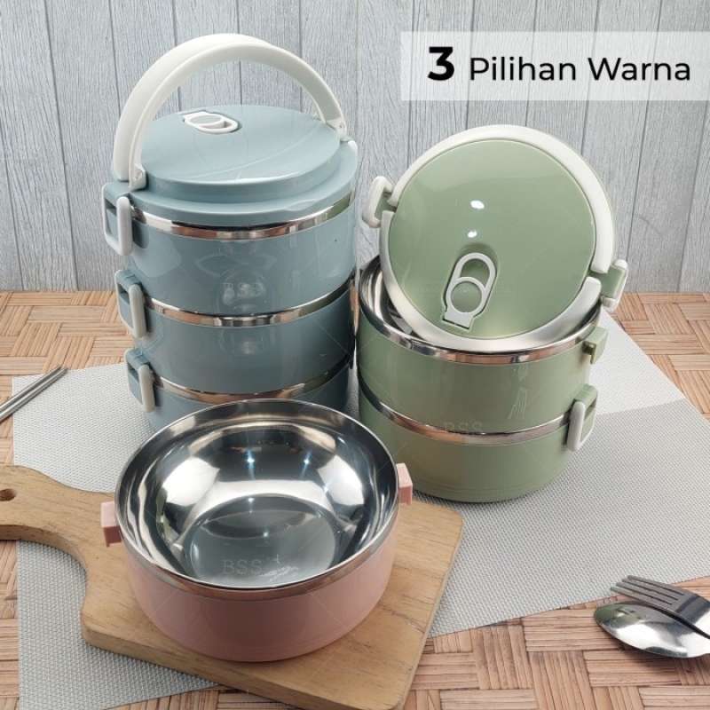 Jual Rantang Lunch Box 3 Susun Polos Lucu Elegan Tempat Bekel Makanan ...