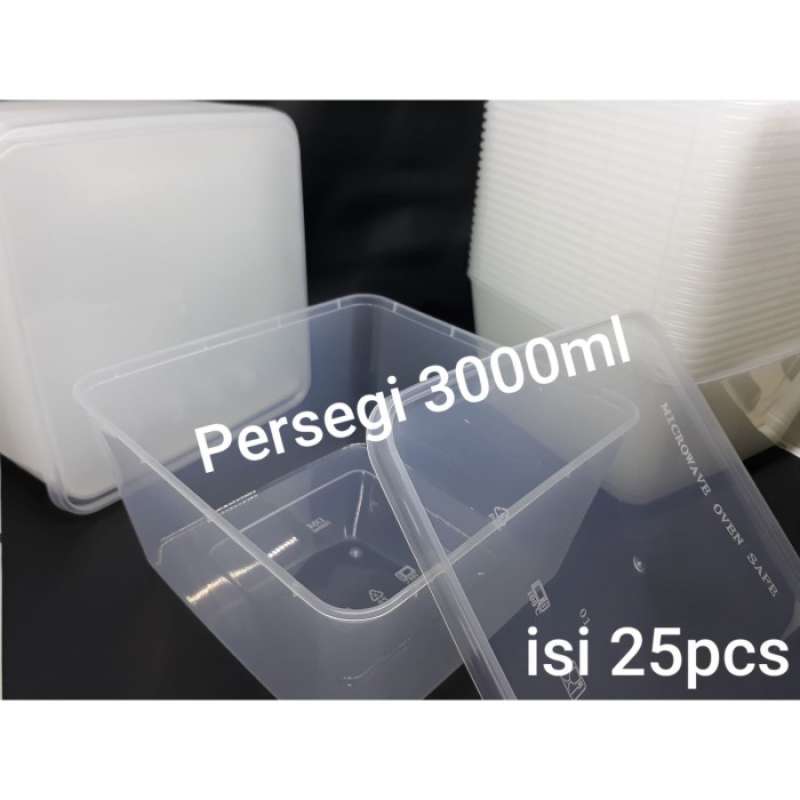 Jual Kotak Thinwall Persegi 3000ml - Box Makan Food Container - 25pcs ...