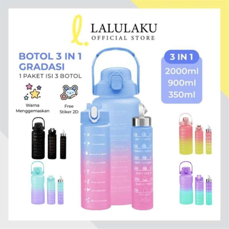 Jual Botol Minum Gradasi Viral Botol Motivasi Beranak 3in1korea 2l+1l+500ml - Hitam Di Seller ...