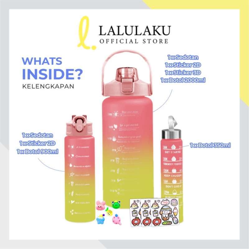 Jual Botol Minum Gradasi Viral Botol Motivasi Beranak 3in1korea 2l+1l+500ml - Pink Di Seller ...