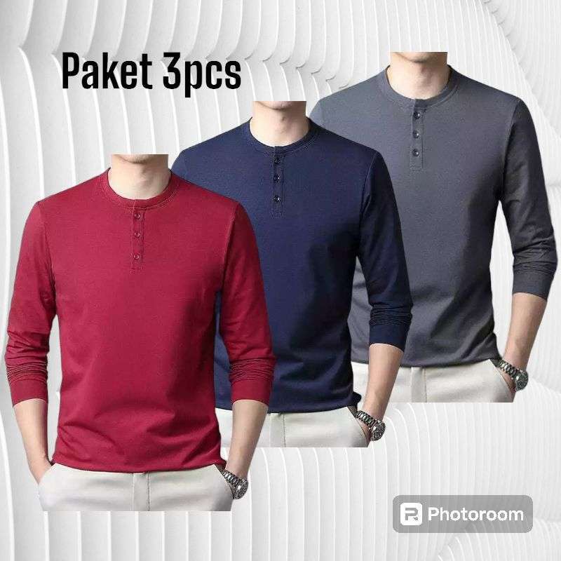 Jual Paket 3pcs Kaos Kancing Polos Lengan Panjang Pria Masa Kini Di ... Jual Paket 3pcs Kaos Kancing Polos Lengan Panjang Pria Masa Kini Di ...