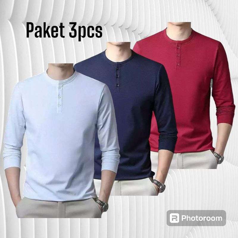 Jual Paket 3pcs Kaos Kancing Polos Lengan Panjang Pria Masa Kini Di ...