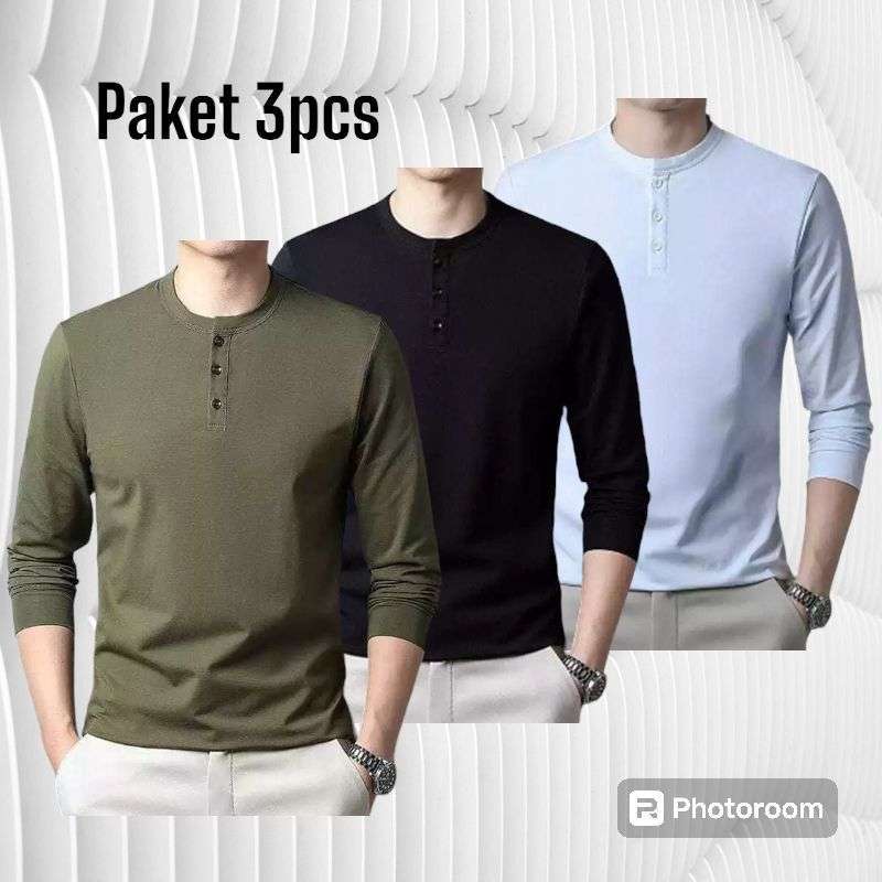Jual Paket 3pcs Kaos Kancing Polos Lengan Panjang Pria Masa Kini Di ... Jual Paket 3pcs Kaos Kancing Polos Lengan Panjang Pria Masa Kini Di ...