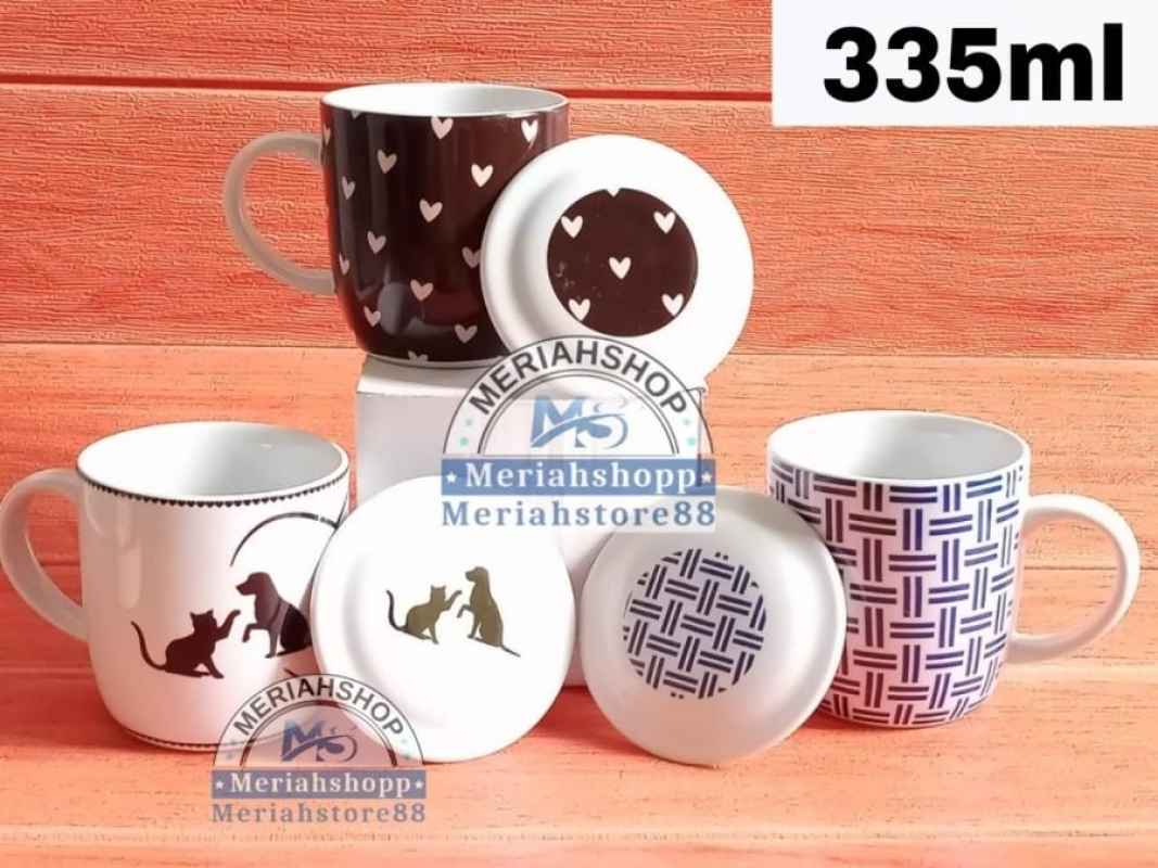 Jual Cangkir Gelas Mug 335ml Keramik Teball Plus Penutup Kopi Teh Air ...