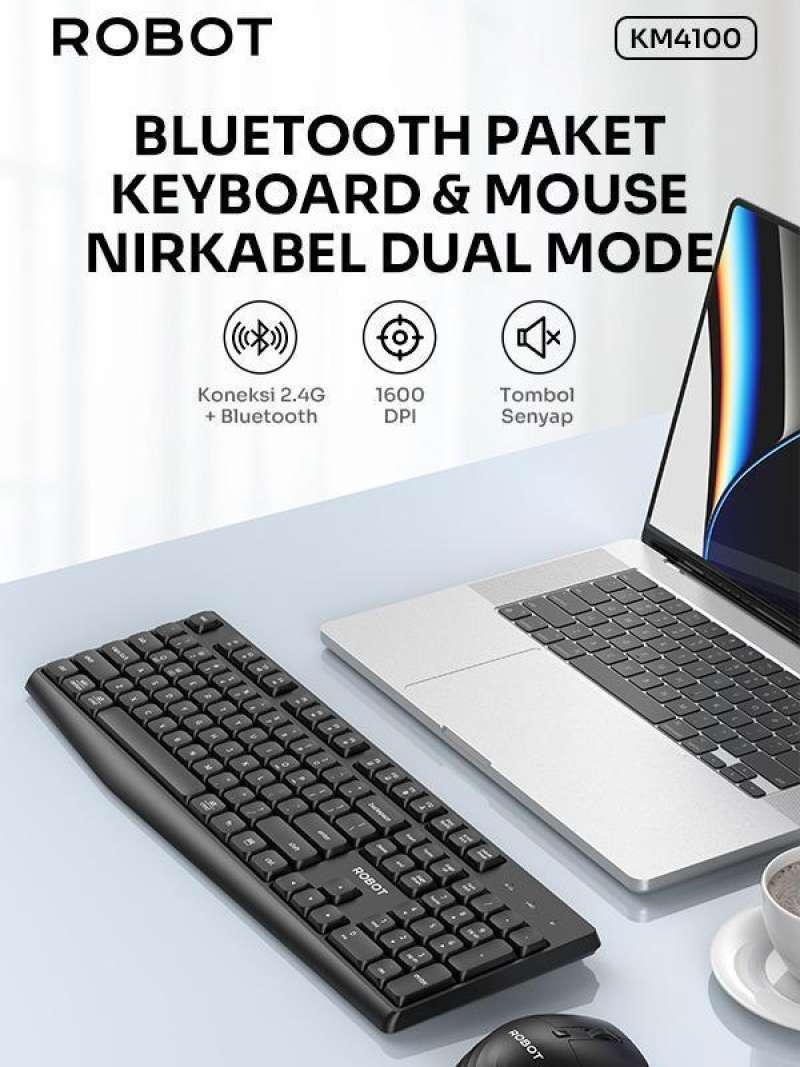 Promo Robot Km4100 Keyboard Mouse Combo Wireless 2.4g & Bluetooth 5.2 ...