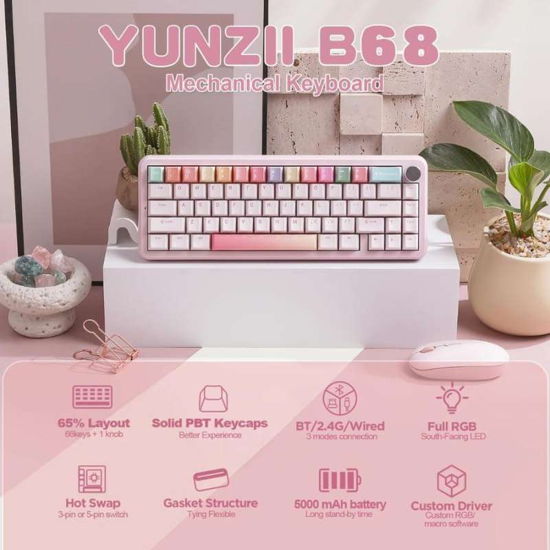 Promo Yunzii B68 / B-68 Wireless Mechanical Keyboard 3in1 Connection ...