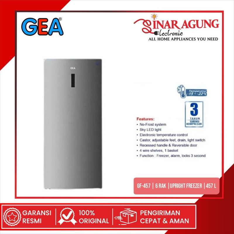 Promo Gea Gf-457 Upright Freezer 6 Rak 457 Liter Hemat Listrik ...
