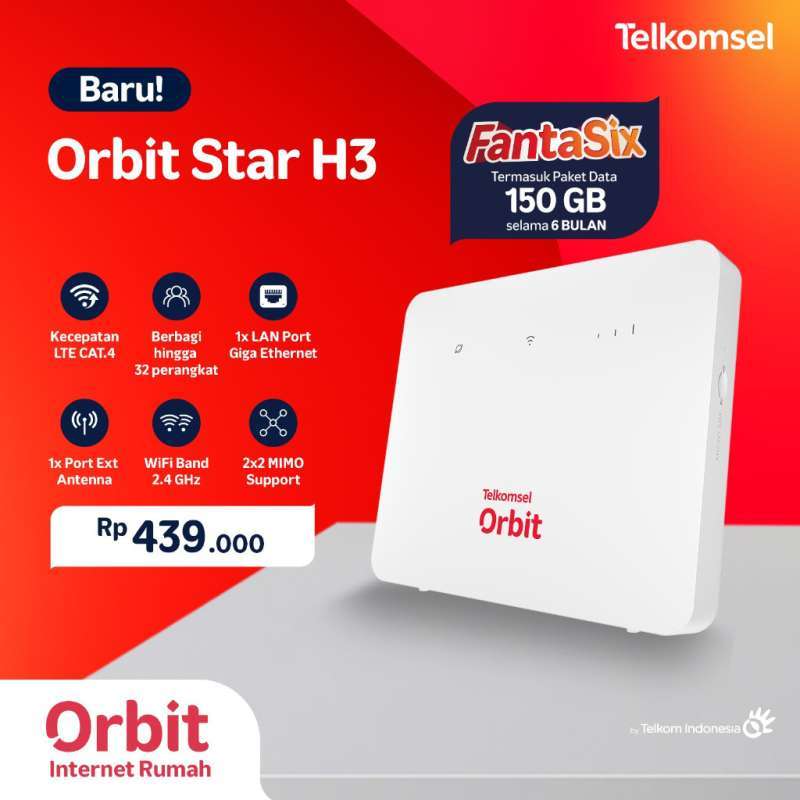 Promo Modem Router Orbit Star H3 B313 Free Kuota Telkomsel 150gb ...