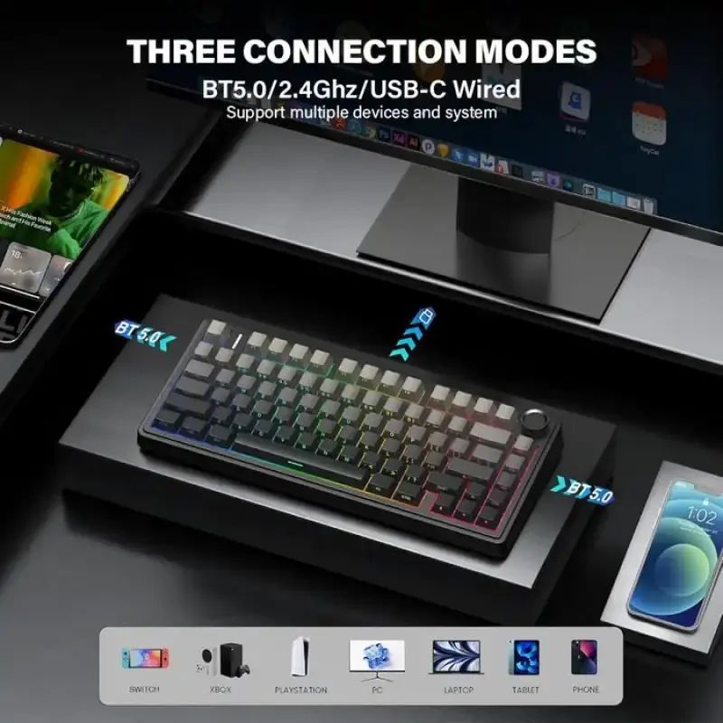Jual Aula F75 F-75 Wireless Mechanical Gaming Keyboard Rgb Backlit 3 ...