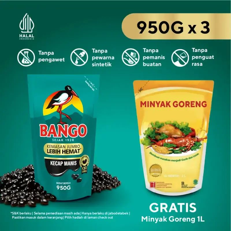 Promo Bango Kecap Manis [3 Pcs X 950 G] Free Filma Minyak Goreng 1l ...