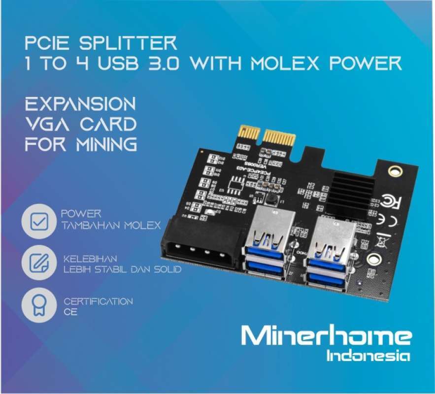 Promo Pcie Gpu Splitter X1 To 4x Usb 3.0 Extender Vga Card Molex For Mining Diskon 50% Di Seller ...