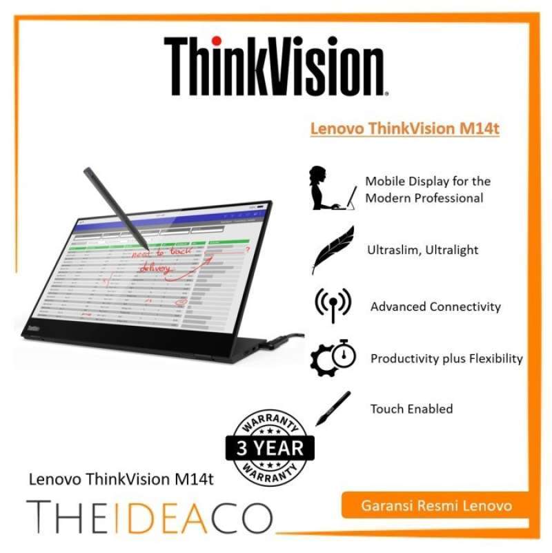 Promo Lenovo Monitor ThinkVision M14 Touch Screen + PEN Diskon 23% di ...