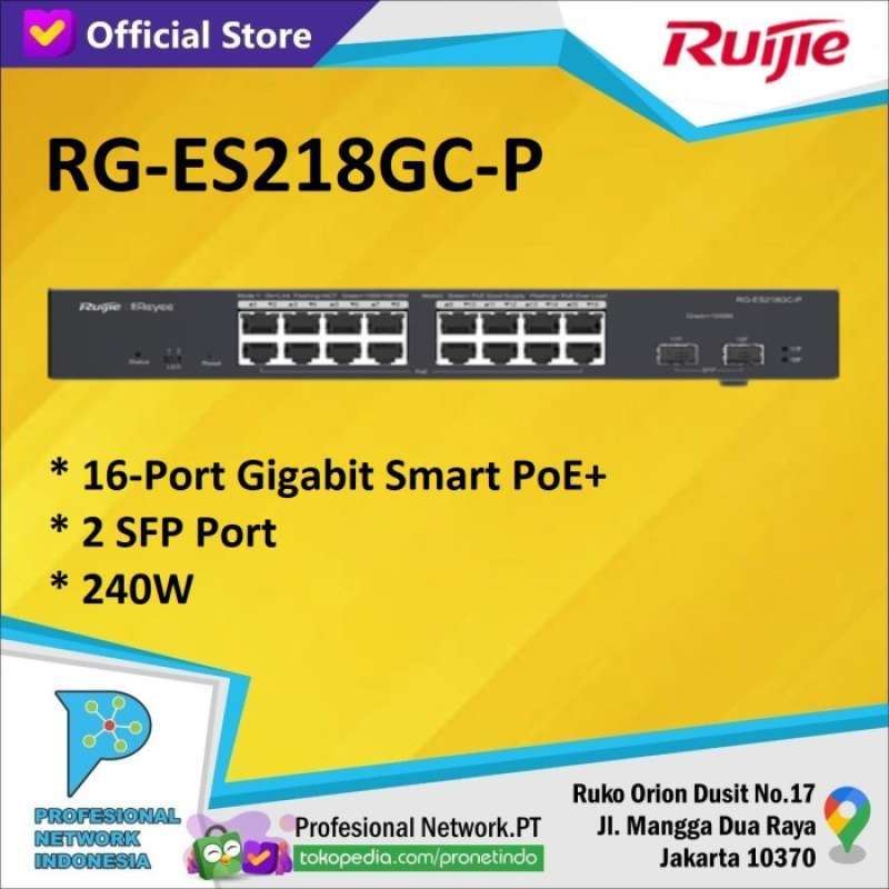 Promo Ruijie RG-ES218GC-P , 16 Port Gigabit + 2 SFP Smart POE+ Switch 240W Diskon 23% di Seller ...