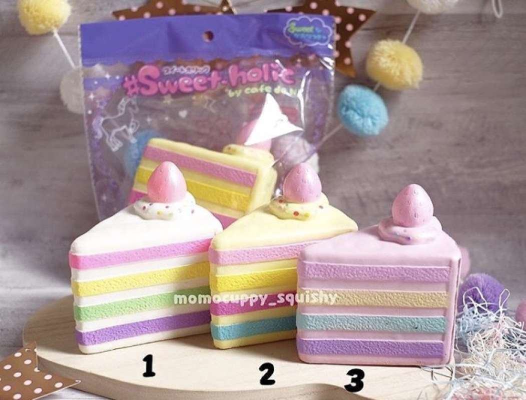 Jual Squishy licensed sweetholic rainbow slice cake by cafe de N (ORI ...