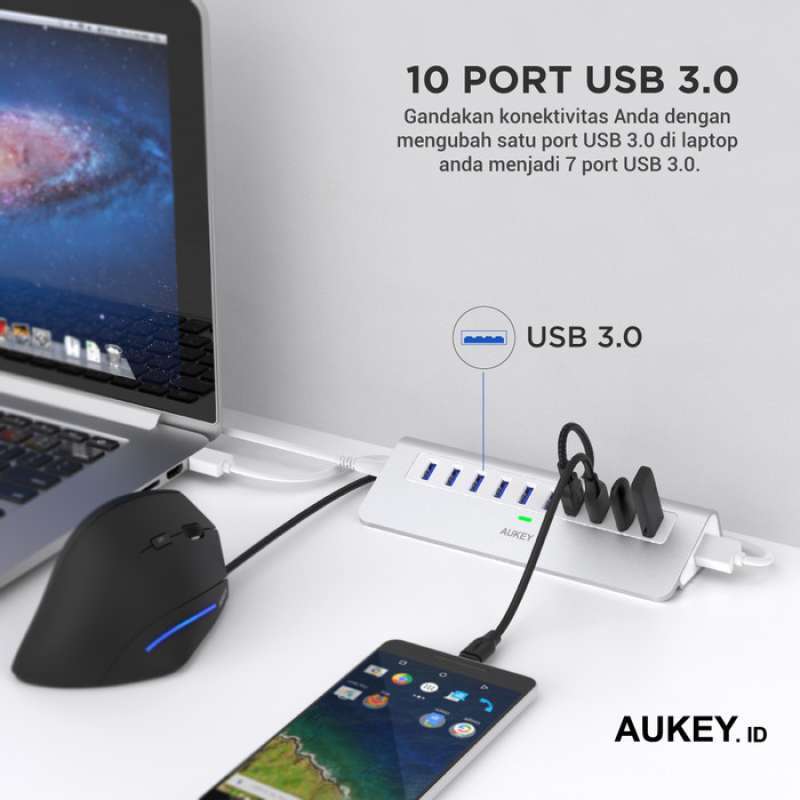Jual Hub Aukey Cb-h6 10 Usb 3.0 With Adapter Orico M3h10 - 501539 Di Seller Tikno Store ...