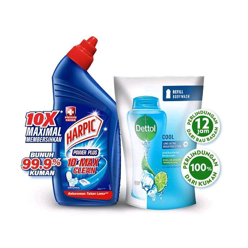 Jual Harpic Power Plus 10x Max Clean Original 450 Ml + Dettol Bodywash Cool 200 Ml Di Seller ...