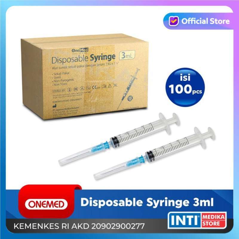 Jual ONEMED - Spuit 3cc BOX | Disposable Syringe 3ml | Jarum Suntik 23G ...