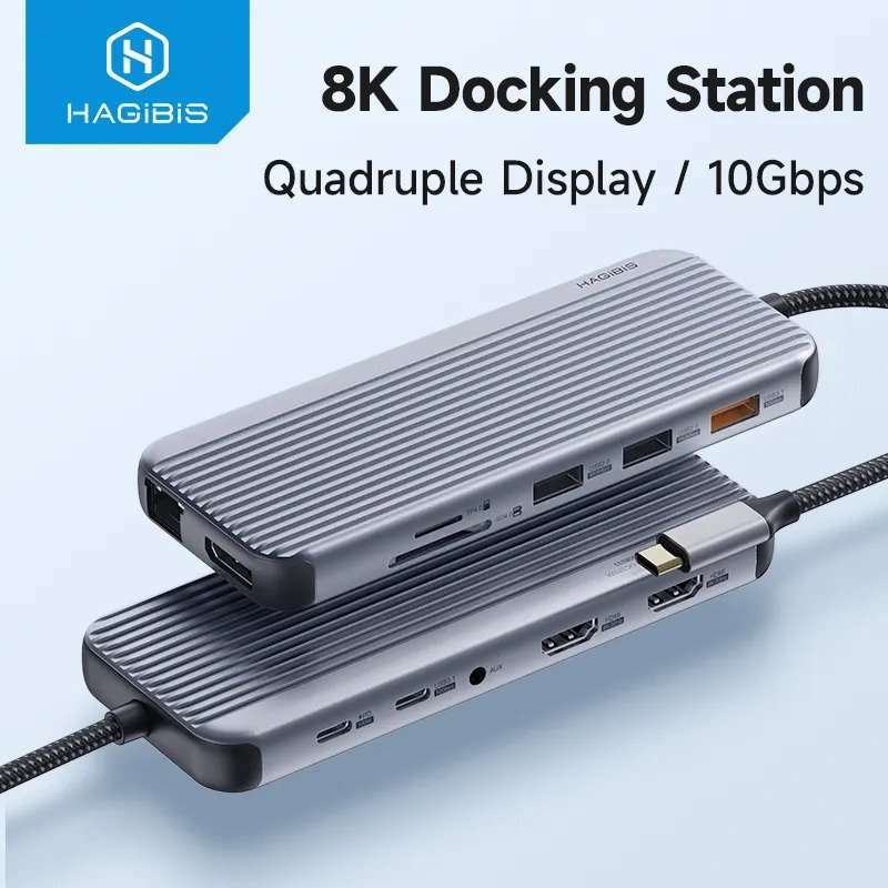 Jual Hagibis Usb C Docking Station Type C To 8k Dp Dual Hdmi 12 In 1 Di ...