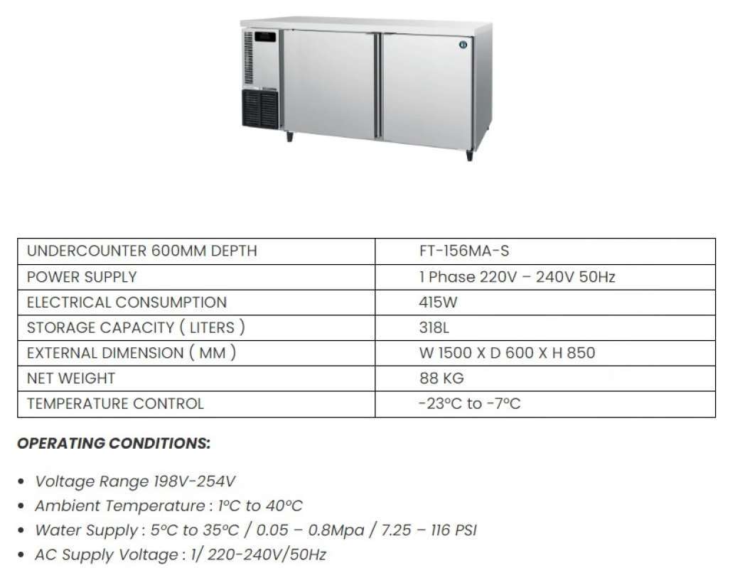 Jual Hoshizaki FT-156MA-S Undercounter Freezer 2 Pintu Lebar 60 Cm ...