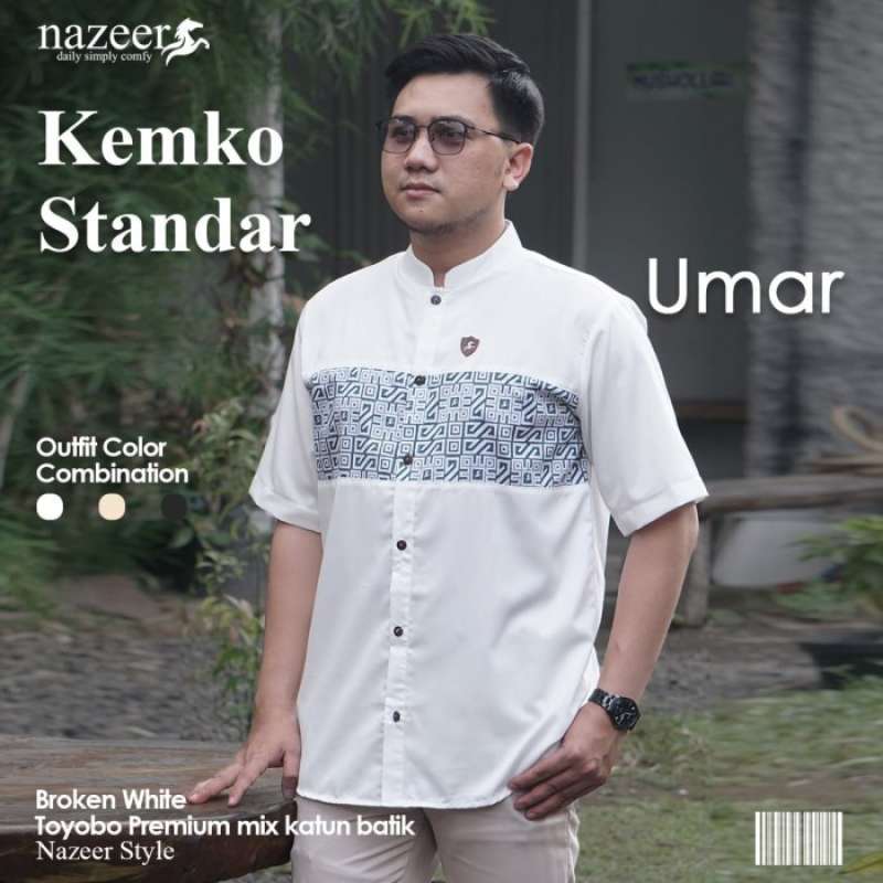 Promo FMP Kemeja Koko Kemko Pria Lengan Pendek Putih Biru Umar Nazeer Diskon 23% di Seller ...