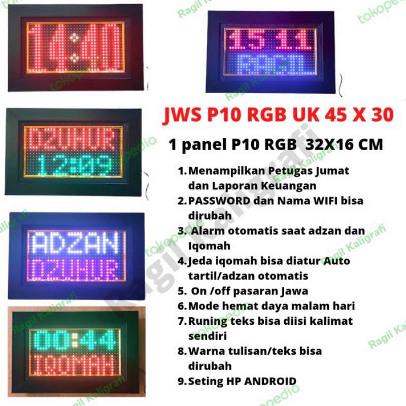 Promo JWS P10 RGB -Jam sholat digital P10 RGB uk 45 x 30 cm 1 panel p10 RGB Diskon 23% di Seller ...
