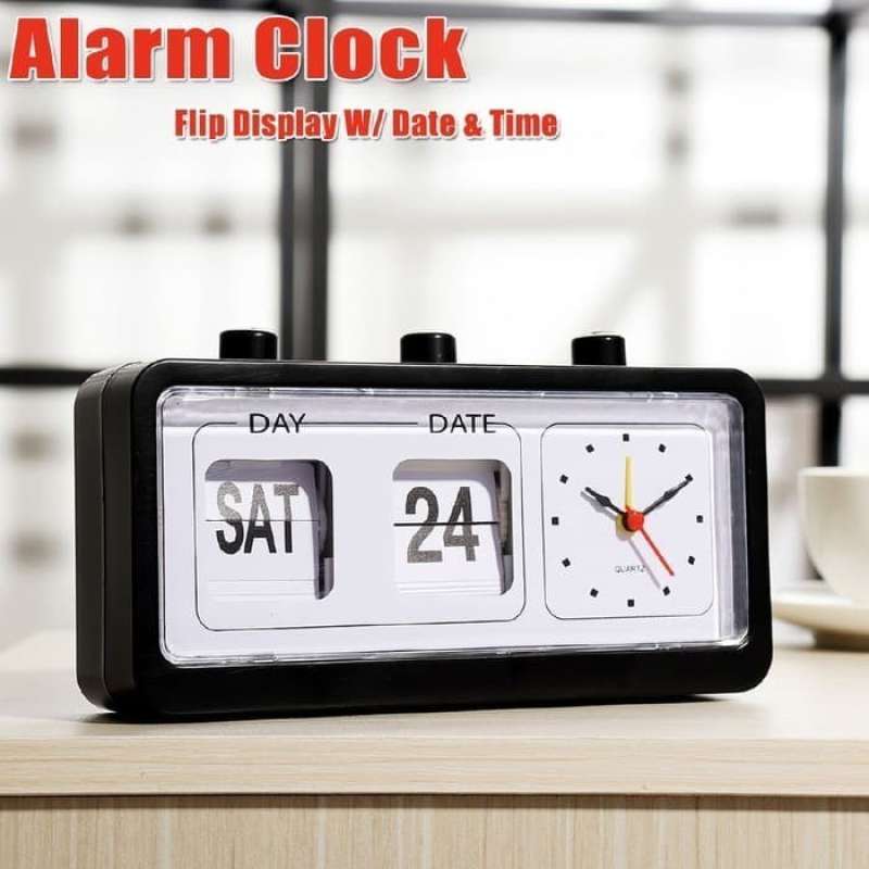 Promo Vintage Retro Table Flip Clock Jam Meja Klasik Alarm Hari Tanggal ...