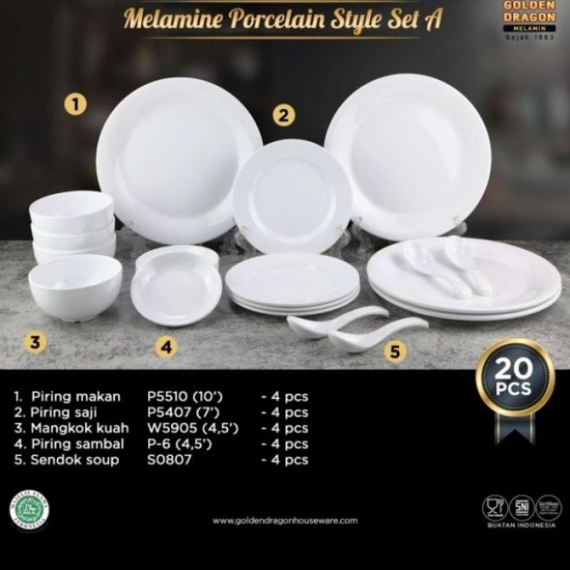 Promo Piring Melamin Set Porcelain Style A 20 Pcs Putih Horeka Golden ...