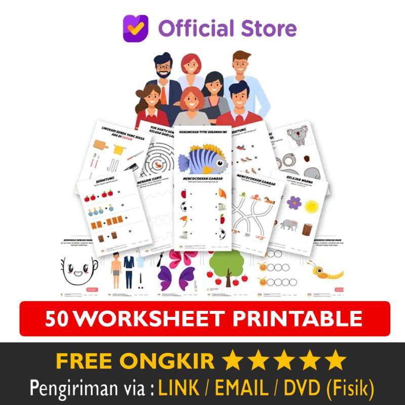Jual Paket 50 Lembar Printable Worksheet untuk TK PAUD Anak Usia 2-6 ...