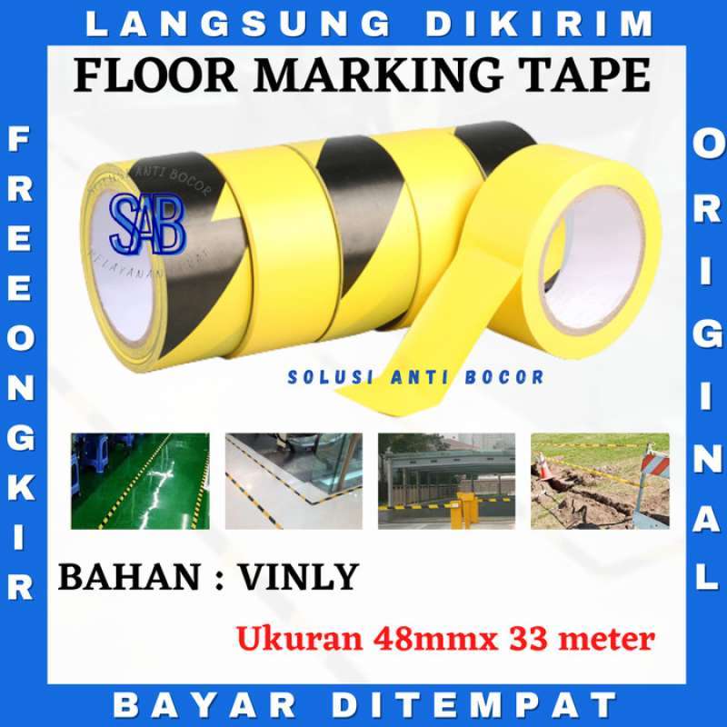 Promo lakban lantai penanda batas antrian floor marking tape kuning ...