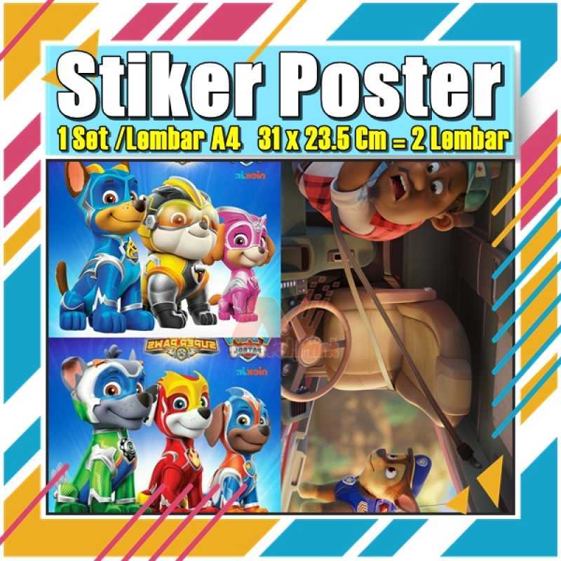 Jual Poster Stiker Pow Patrol Pororo smurfs Incredibles Bolt A4 + Animasi Kartun Acara Tv Kertas ...