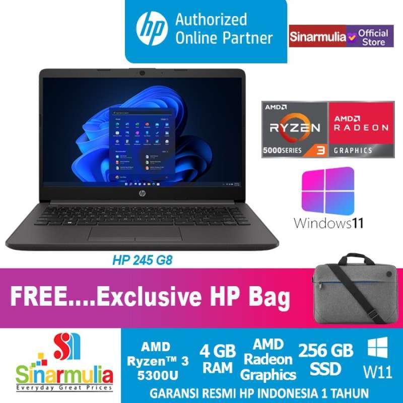 Promo Laptop HP 245 G8 Ryzen 3 5300U 256GB SSD 4GB Win11 - NON ANTIGORES UPGRADE_KE_8GB Diskon ...
