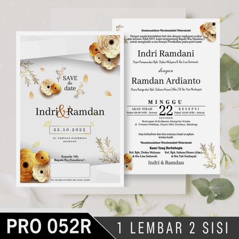 Jual ( 50 Pcs ) Pro 052r Varian 1 Lembar 2 Sisi - Cetak Undangan Pernikahan Murah - Bc - Color ...