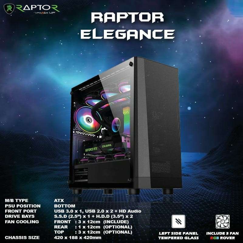 Jual Casing Komputer Gaming Power UP Raptor Elegance M-ATX Free 3Fan ...