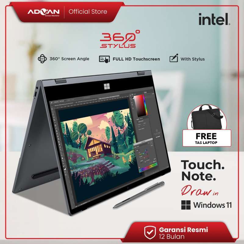 Jual Advan 360 Stylus Laptop Ips Touchscreen 14.1 Intel Core I3-1115g4 ...