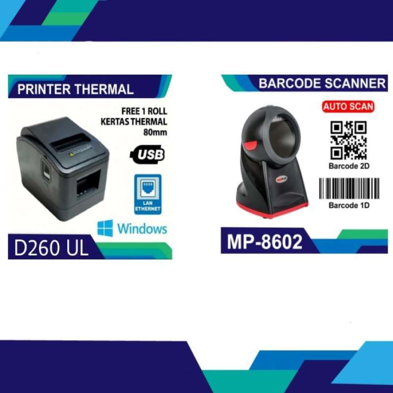 Promo Paket Kasir Printer Kasir Thermal Plus Barcode Scanner Qr Code 2D ...