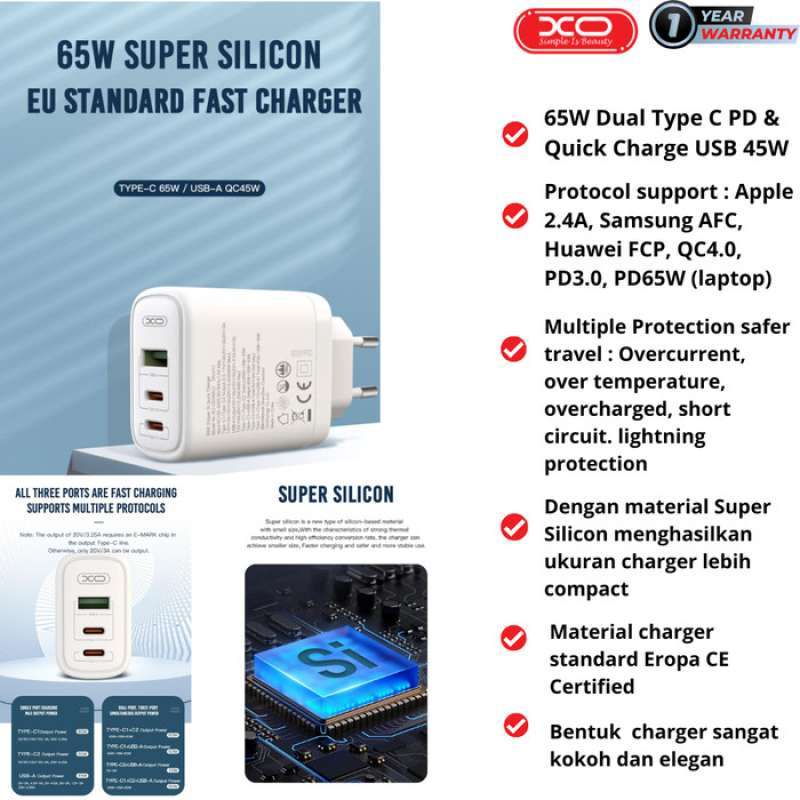 Promo Xo 65W Pd Dual Port Type C & Qc 45W Adaptor Quick Fast Charger ...