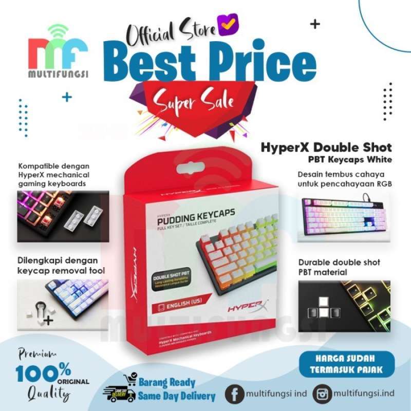 Promo HyperX Double Shot PBT Pudding Keycaps Full Key Set - White - Multivariasi Multicolor ...