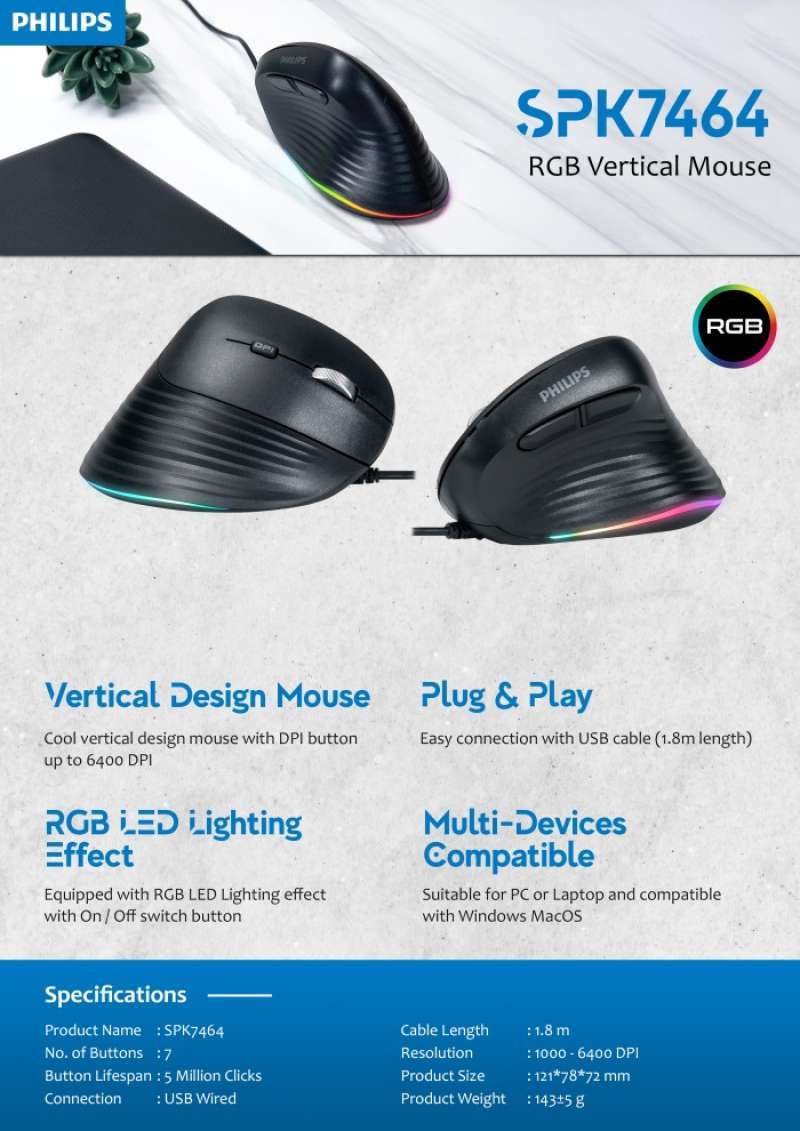 Jual Philips Mouse Wired Vertical M-464 Light Switch di Seller Tunnel ...