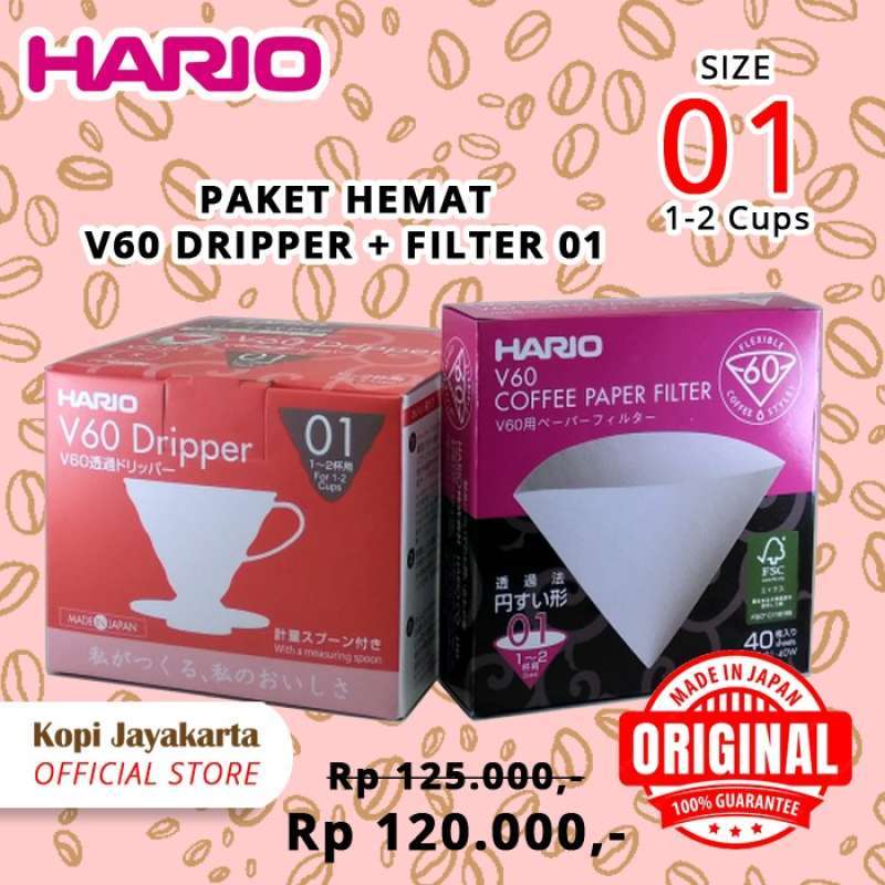 Promo Paket Hario V60 Coffee Dripper With Paper Filter Size 01 Pour ...