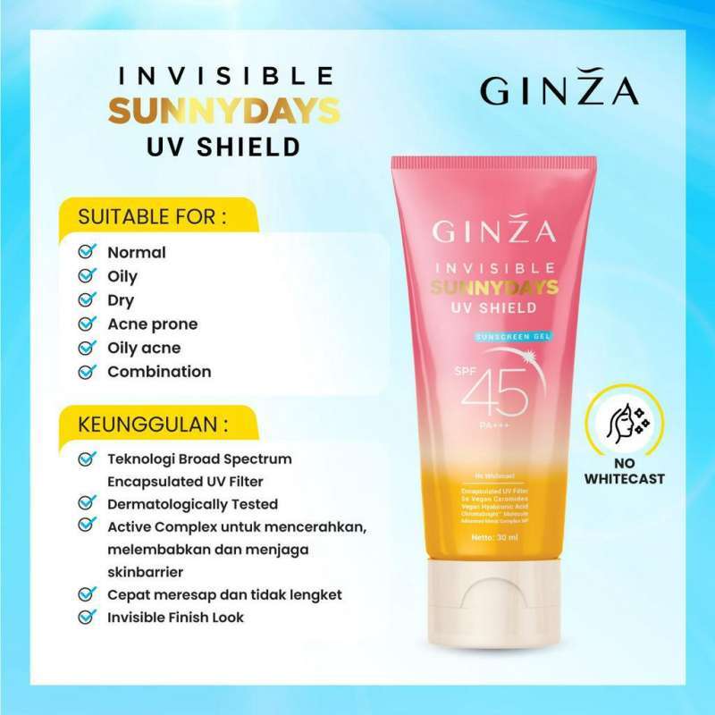 Jual Ginza SunnyDays UV Shield SPF 45 PA+++ [Sunscreen Gel] 30 ML di Seller LINDA KOSMETIK ...