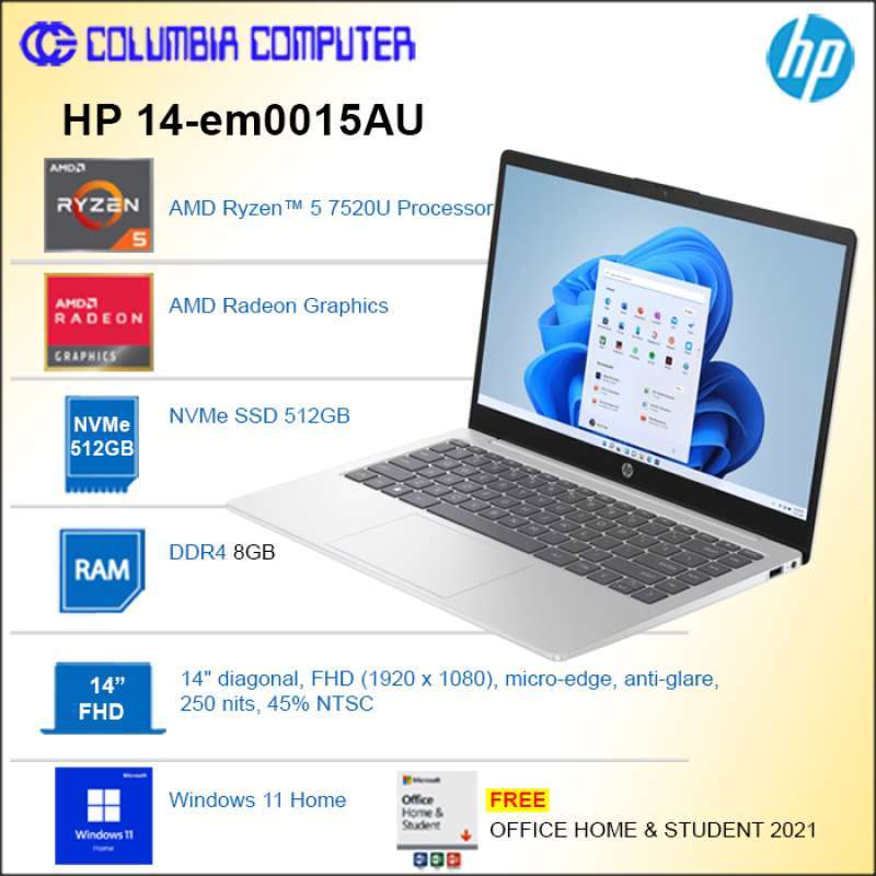 Jual Hp 14-em0015au Ryzen 5-7520u 8gb 512gb 8gb 512gb Amd 14fhd Win11 ...