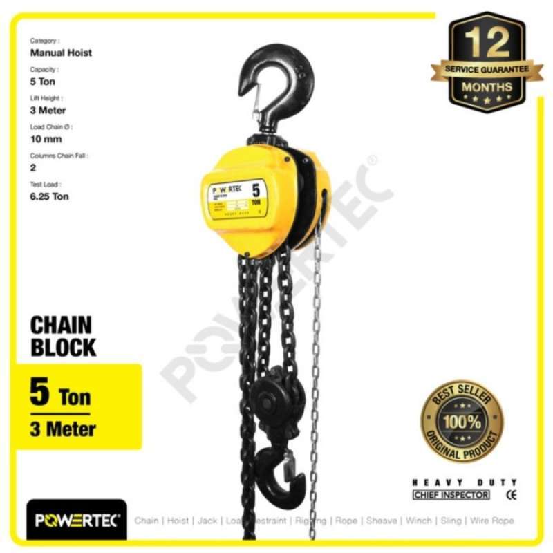 Promo Chain Block 5 Ton X 3 Meter Takel Manual Powertec Diskon 23% Di ...
