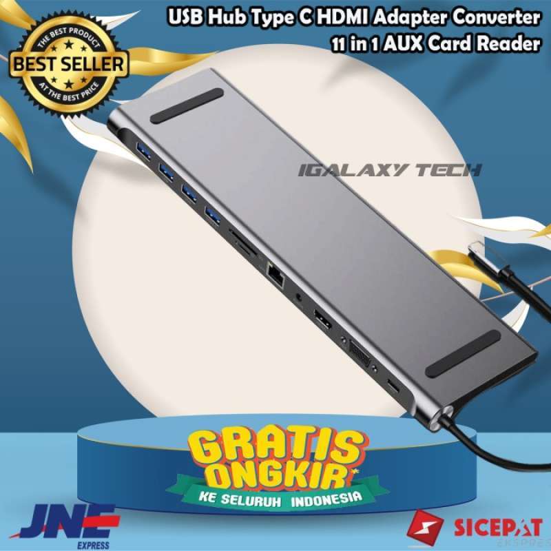 Promo Usb Hub Type C Hdmi Adapter Converter 11 In 1 Aux Card Reader ...
