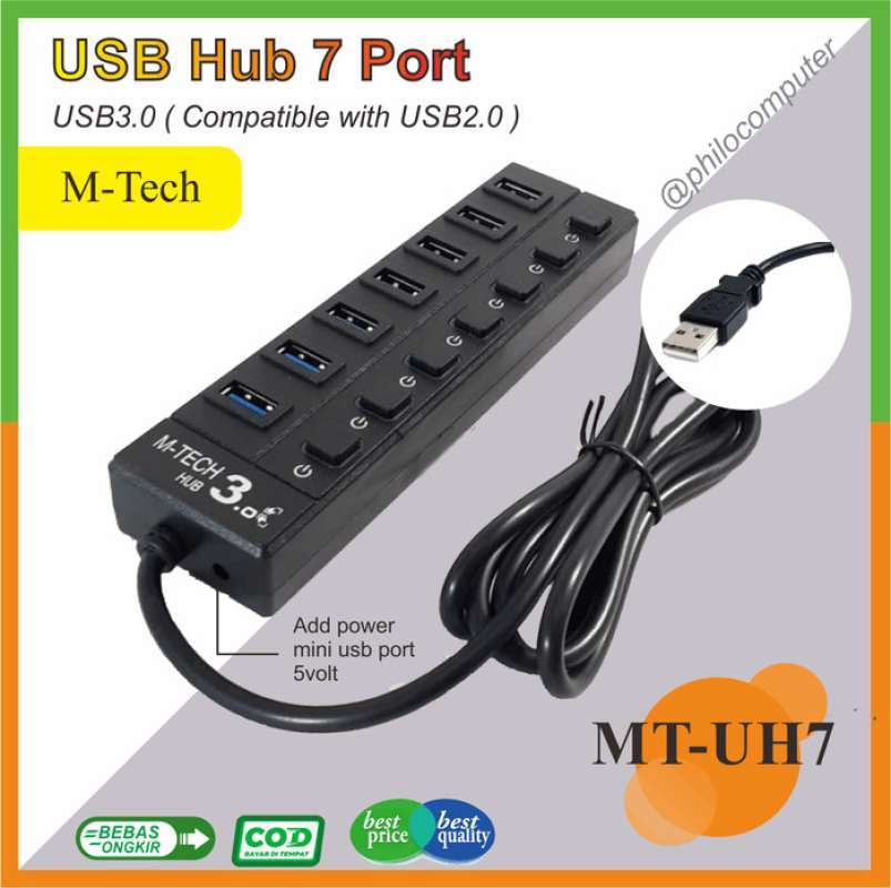 Promo Usb Hub 7 Port Mtech Usb 3.0 Panjang Kabel 1.2 Meter On Off ...