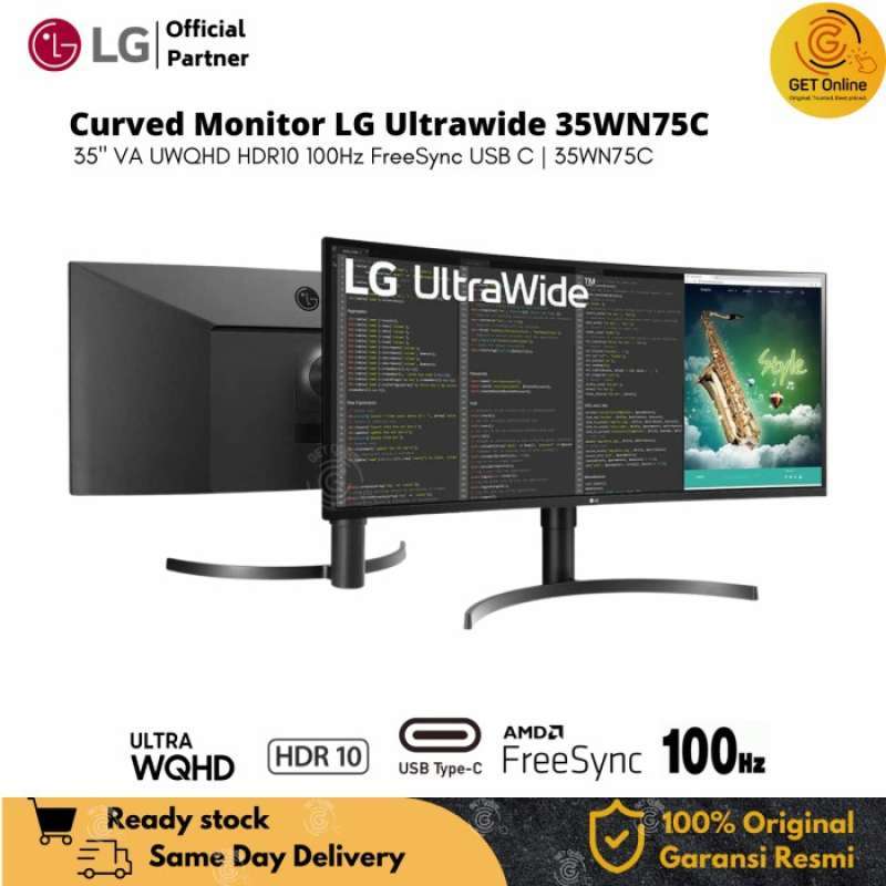 Promo Monitor LG LED Ultrawide Curved 35WN75C 35 4K QHD HDR USB C 100Hz ...