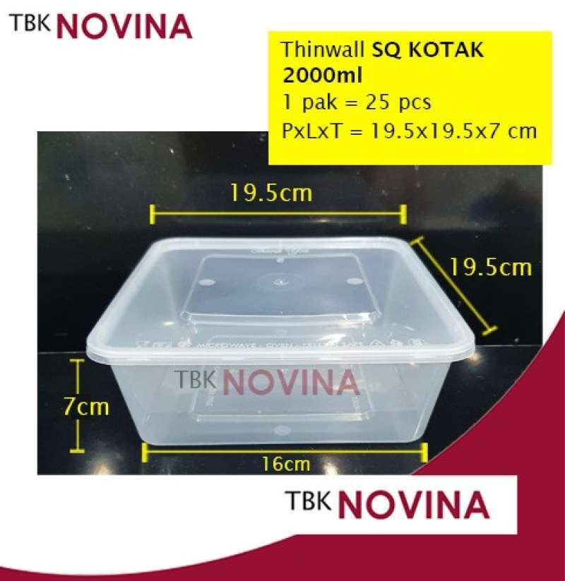 Promo [25pcs]thinwall 2000ml Food Container Box Tempat Makan Plastik Kotak Diskon 23% Di Seller ...