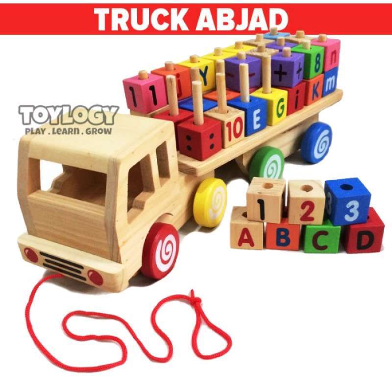 Promo Mainan Edukasi Anak Truk Kayu Balok Abjad Huruf Angka Alphabet ...