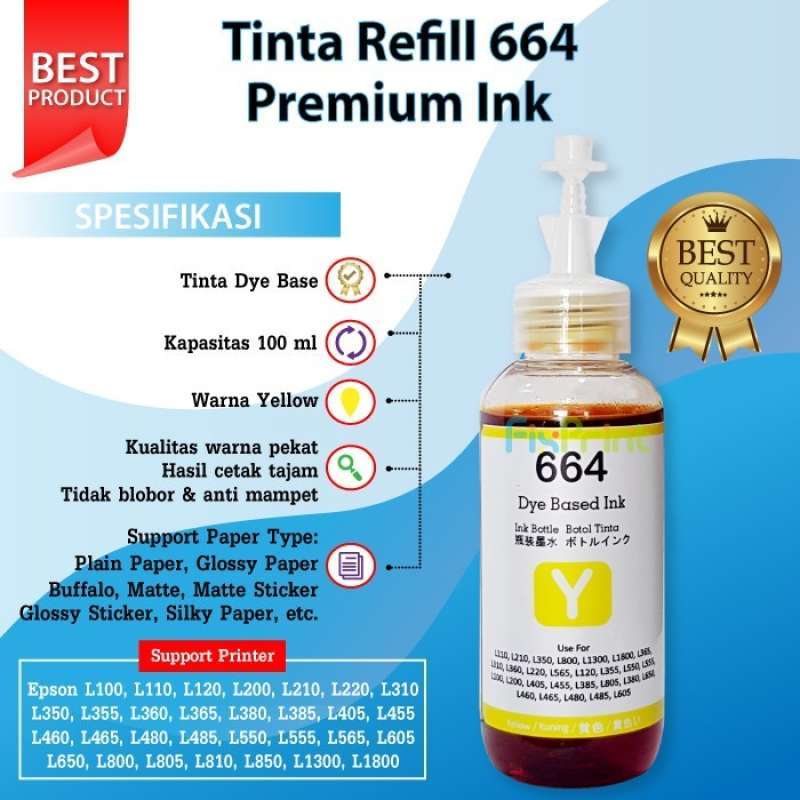 Promo Paket Cmyk Tinta Refill 664 Epson L120 L121 L360 L555 L565 Diskon ...