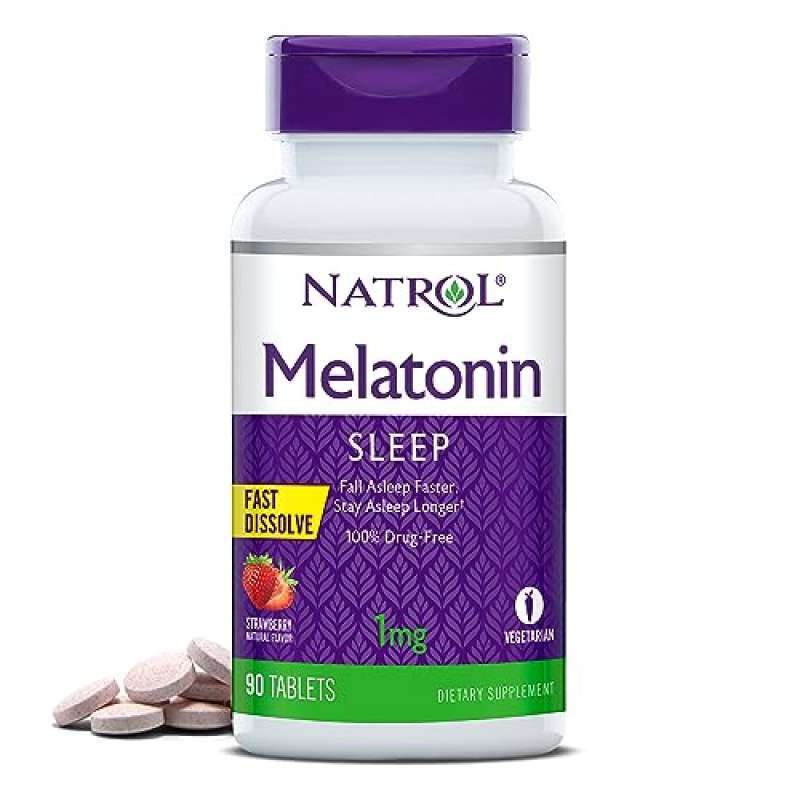 Jual Natrol Melatonin 1mg, Strawberry-Flavored Dietary Supplement for Restful Sleep, 90 Fast ...