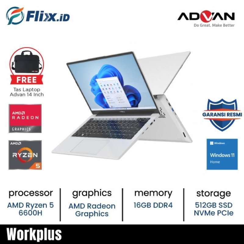 Jual ADVAN LAPTOP Workplus AMD RYZEN 5 6600H 16GB 512 SSD 14'FHD Win 11 ...